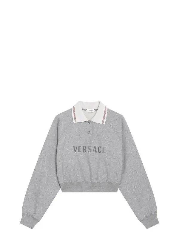 Versace Cropped Cotton Polo Sweatshirt - Gray
