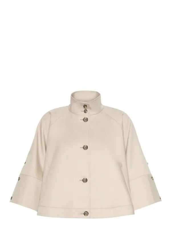 Max Mara Flared Shawl With High Neck And Raglan Sleeves - Stone