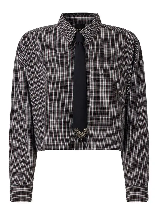 Pinko Cropped Plaid Shirt With Tie Detail - Nero/bianco/rosso