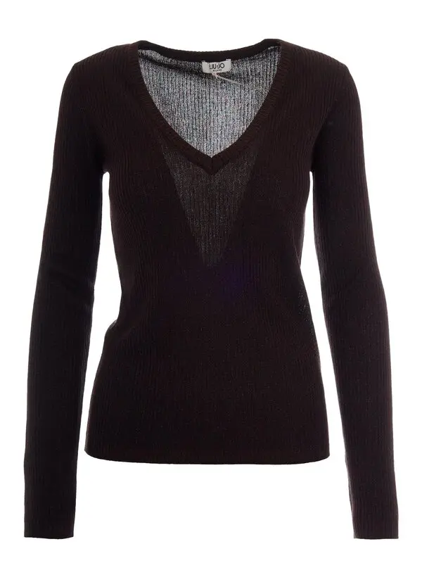 Liu Jo Ribbed V-neck Long Sleeve Sweater - Mole Lux