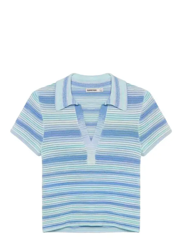 Simkhai Paxton Horizontal-stripe Knit Polo Collar T-shirt - Blue