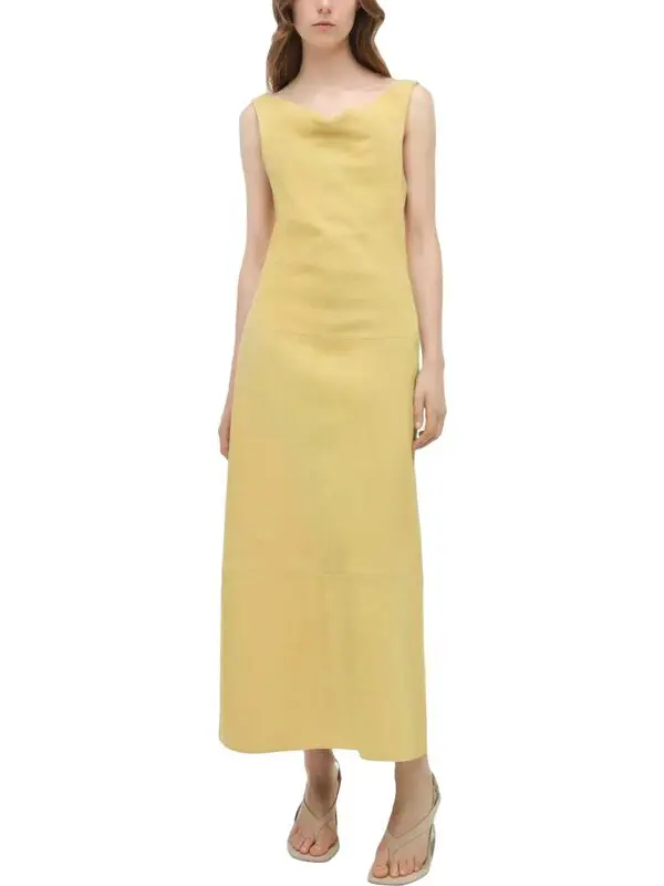 Simkhai Cowl Neck Sleeveless Suede Midi Dress - Yellow