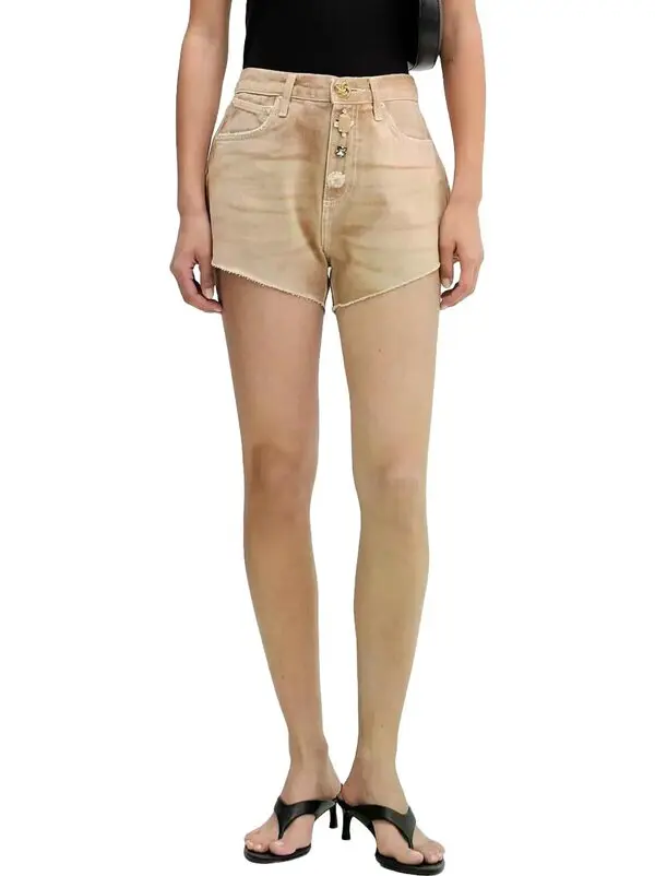 VICOLO Embellished Button Raw-cut Denim Shorts - Neutrals