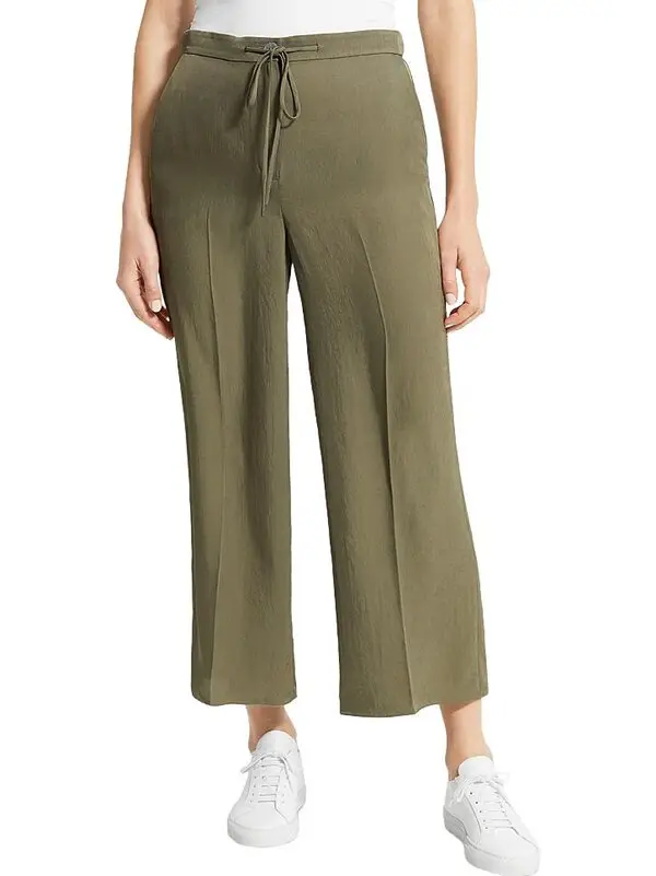 Theory Wide Leg Cropped Pants - Forest Moss