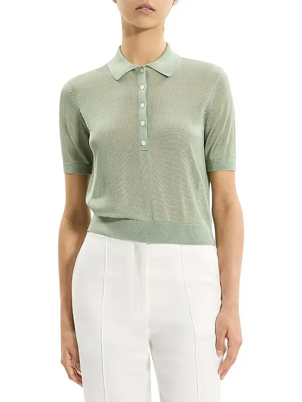Theory Short Sleeve Sheer Polo Shirt - Delicate Green