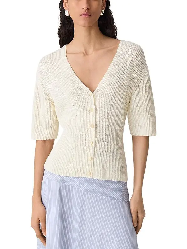 Theory Shaped Short Sleeve Cardigan - Ivory