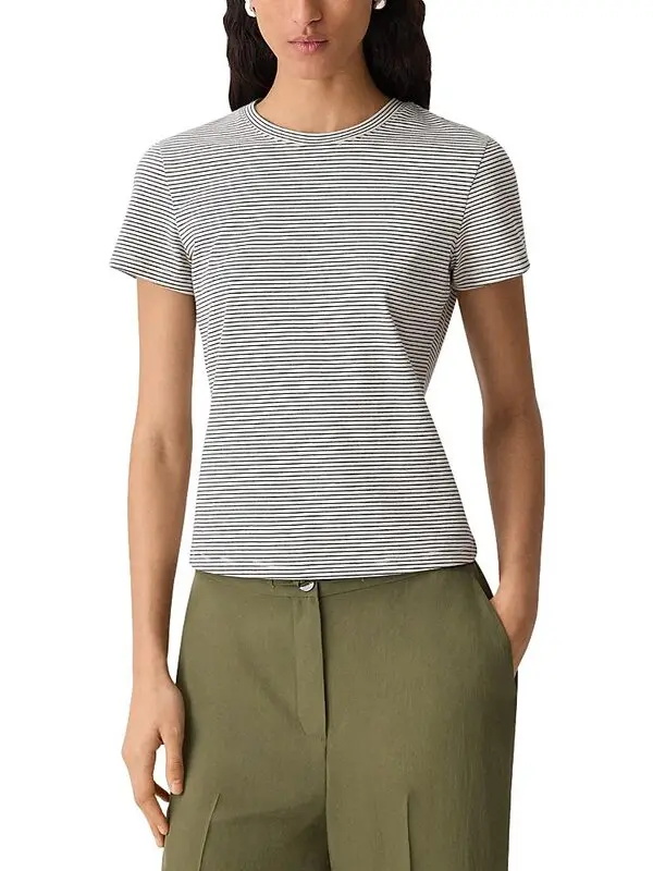 Theory Striped Cotton Crewneck T-shirt - Black Multi