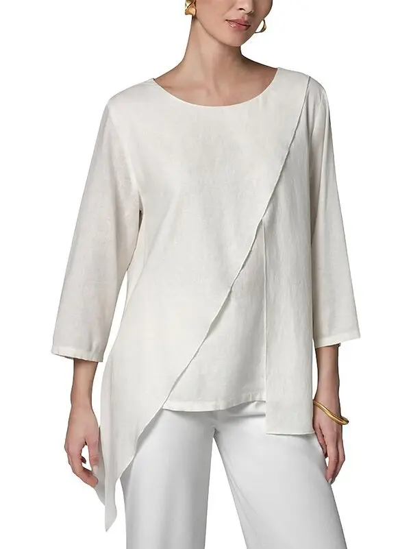 DONNA KARAN WEEKEND Donna Karan Asymmetrical Draped Linen Blend Top - Cream