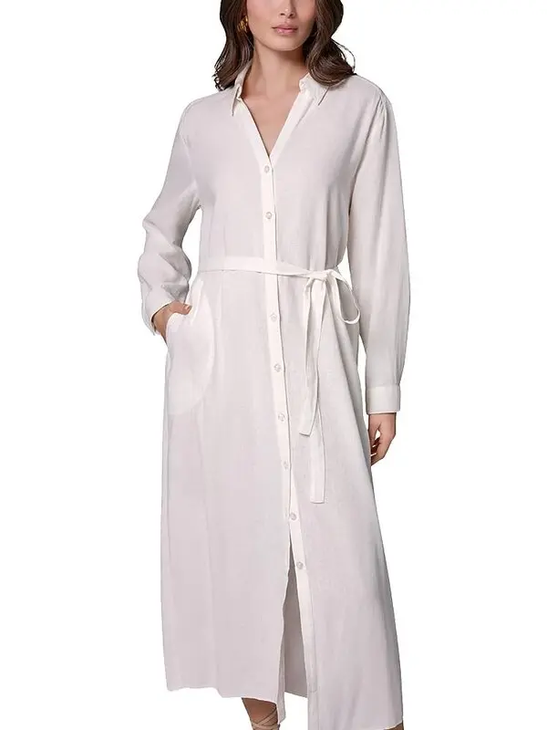 DONNA KARAN WEEKEND Midi Shirt Dress In Linen Blend - Cream