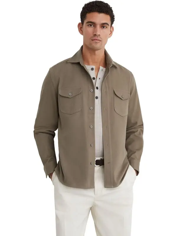REISS Astra Cotton-twill Twin-pocket Regular-fit Shirt - Soft Sage