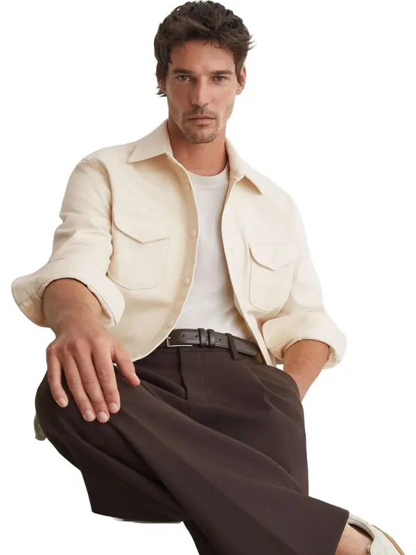 REISS Astra Cotton-twill Twin-pocket Regular-fit Shirt - Stone