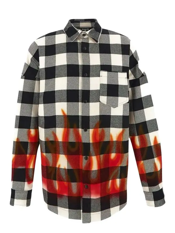 Palm Angels Fw22 Burning Logo Overshirt 'black Red - Black/red