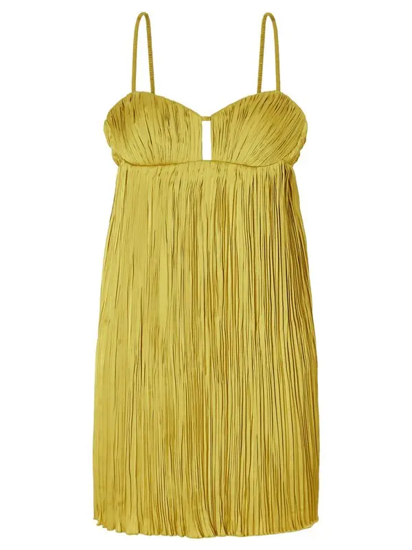 Aflalo Plissé Silk Mini Dress - Green