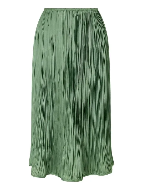 Aflalo Avelline Plissé-satin Midi Skirt - Green