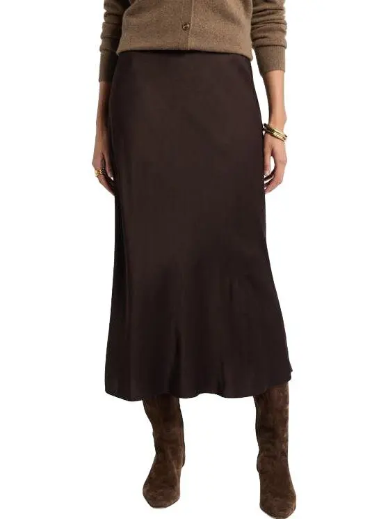 Nordstrom Bias Cut Satin Midi Skirt - Brown Mole