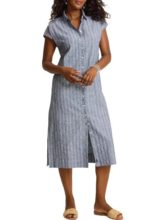 Tommy Bahama Textured Dobby Midi Shirtdress - Coastline