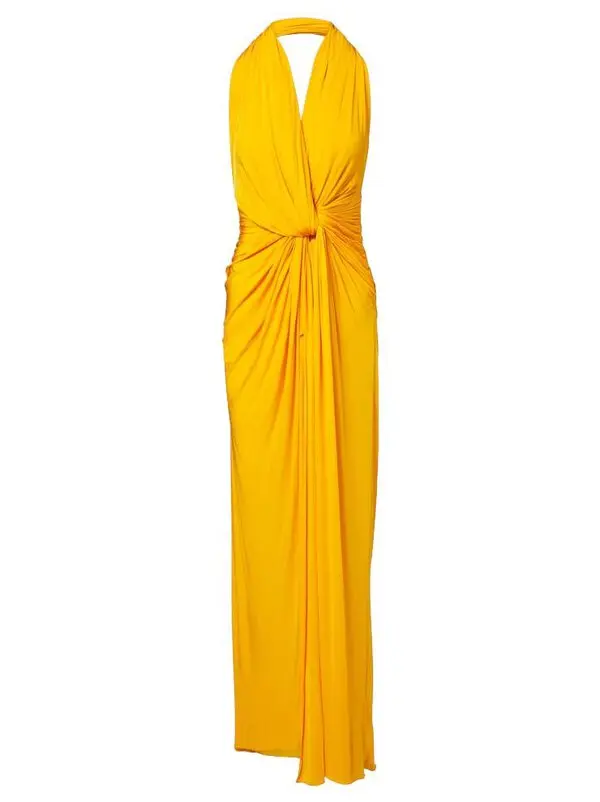 Alex Perry Draped Halterneck Jersey Gown - Yellow