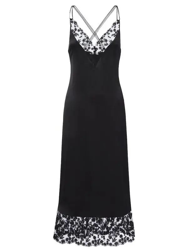 Fendi Lace-trimmed Silk Slip Dress - Black