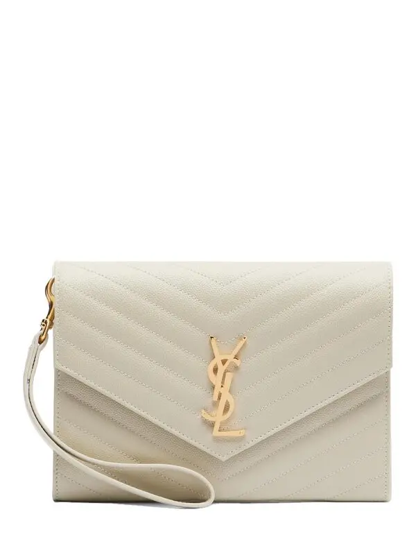 Saint Laurent Cassandre Small Matelassé Leather Clutch - Beige