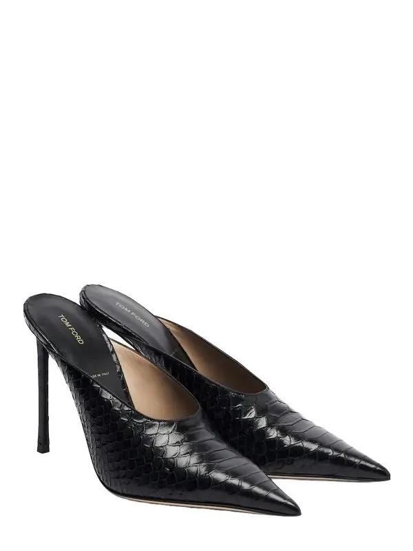 TOM FORD Snake-effect Leather Pointed Toe Mules - Black