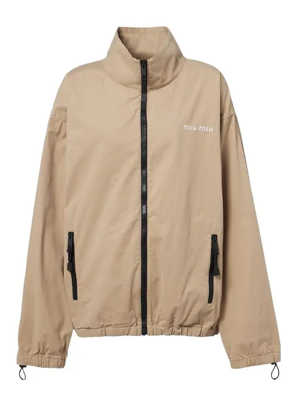 Miu Miu Cotton Gabardine Jacket With Zipped Front And Elasticated Waist - Beige
