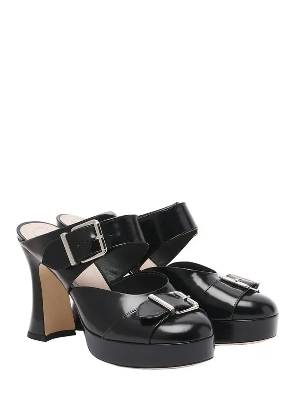Simone Rocha Sculpt Leather Mules With Buckle Fastening - Black