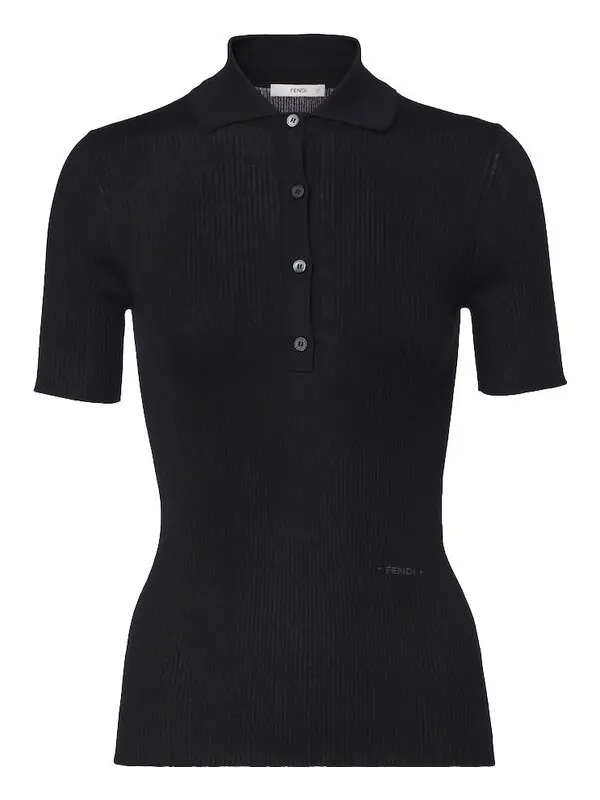 Fendi Ribbed-knit Wool-blend Polo Shirt - Black