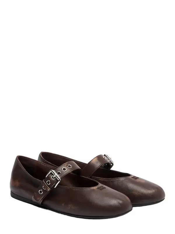 Miu Miu Leather Mary Jane Flats - Brown