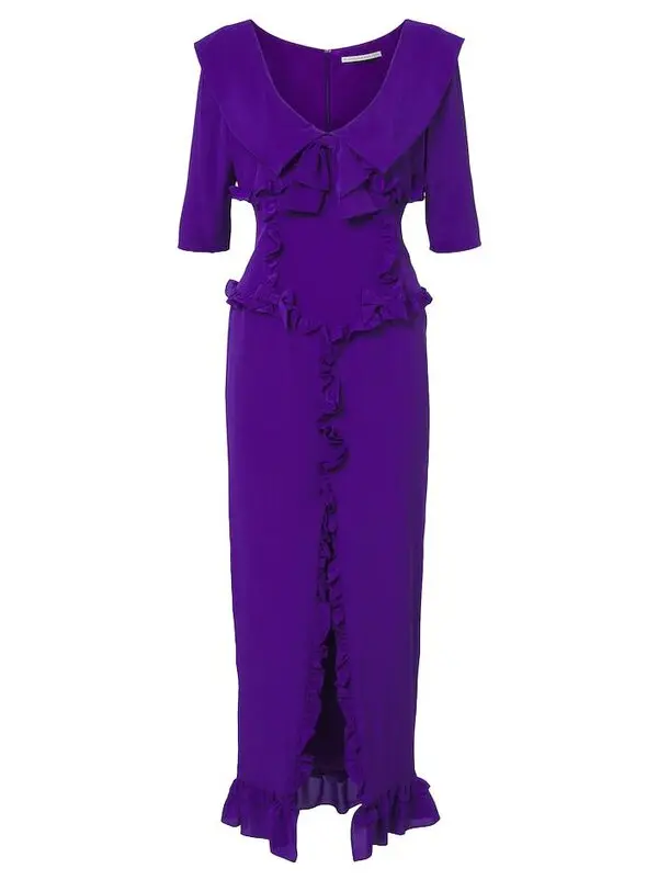 Alessandra Rich Ruffled Silk Crêpe De Chine Midi Dress - Purple