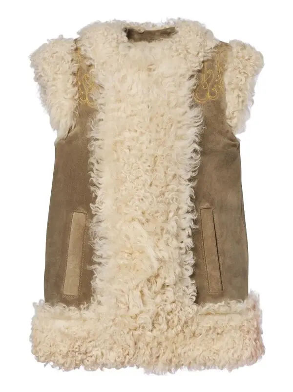 Etro Shearling-lined Embroidered Vest - Beige