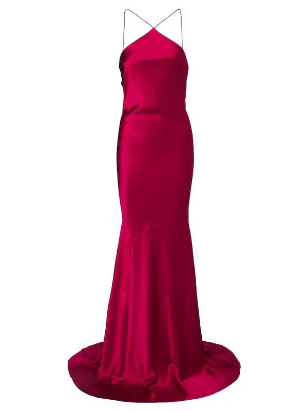Alex Perry Halterneck Silk Satin Gown - Pink