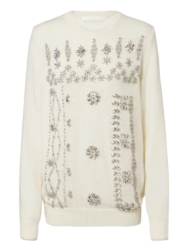 Costarellos Madley Crystal-embellished Crewneck Sweater - White