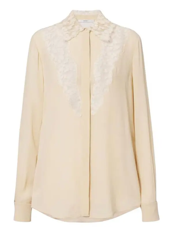 Fendi Lace-trimmed Silk Georgette Shirt - Beige