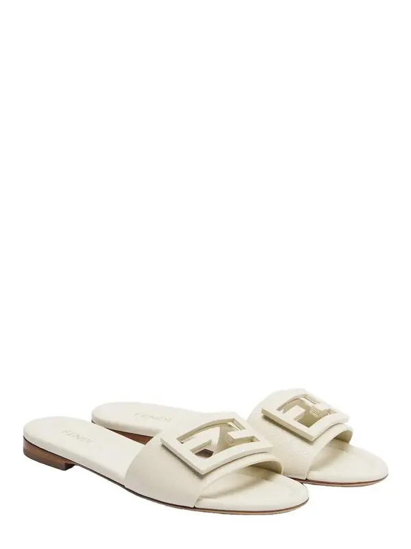 Fendi Ff Leather Slides - White