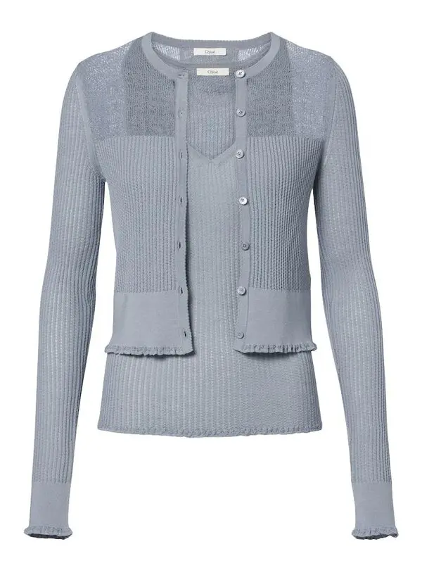 Chloé Knitted Wool Cardigan And Tank Set - Blue