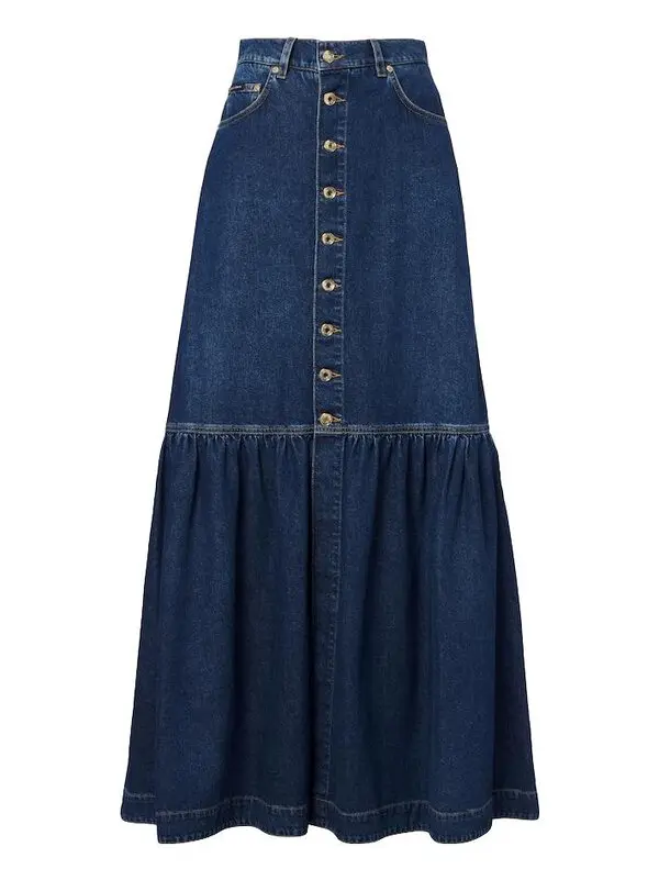 Dolce & Gabbana Tiered Denim Maxi Skirt - Blue