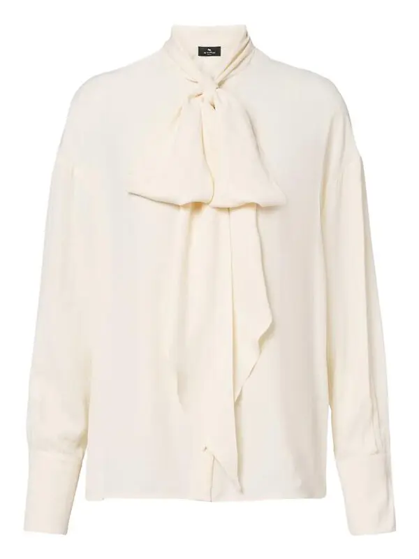 Etro Jacquard Georgette Blouse With Self-tie Collar - White