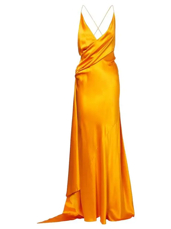 Alex Perry Asymmetrical Silk Gown - Orange