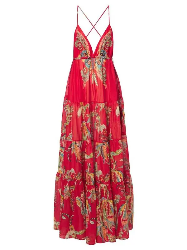 Etro Printed Cotton Maxi Dress - Red