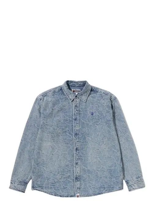 A BATHING APE One Point Line Camo Jacquard Long Sleeve Shirt - Denim