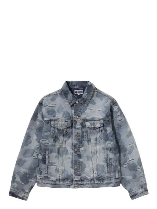 A BATHING APE Solid Camo Jacquard Trucker Jacket - Denim