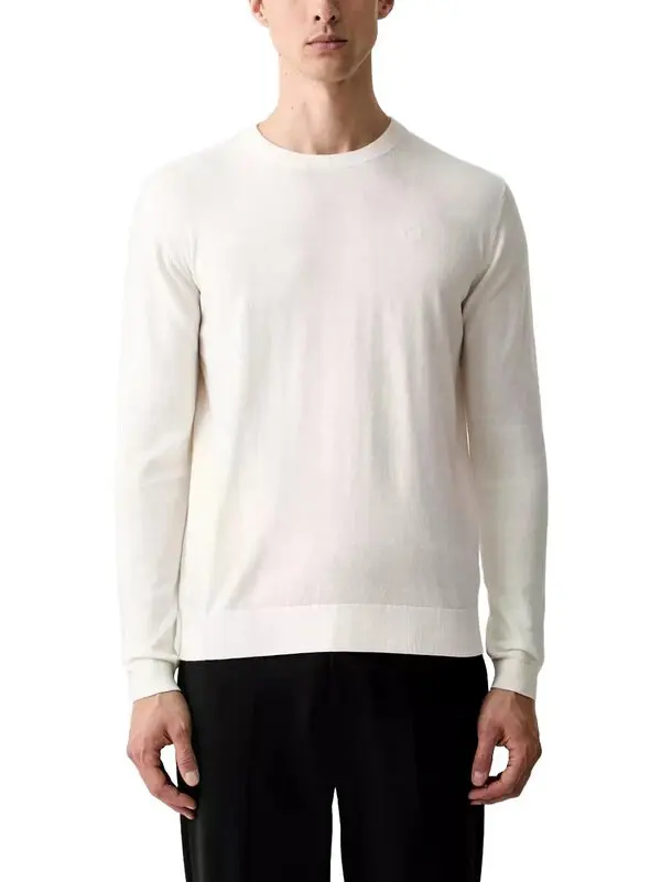 Karl Lagerfeld Logo Patch Fine Knit Crew Neck Sweater - White