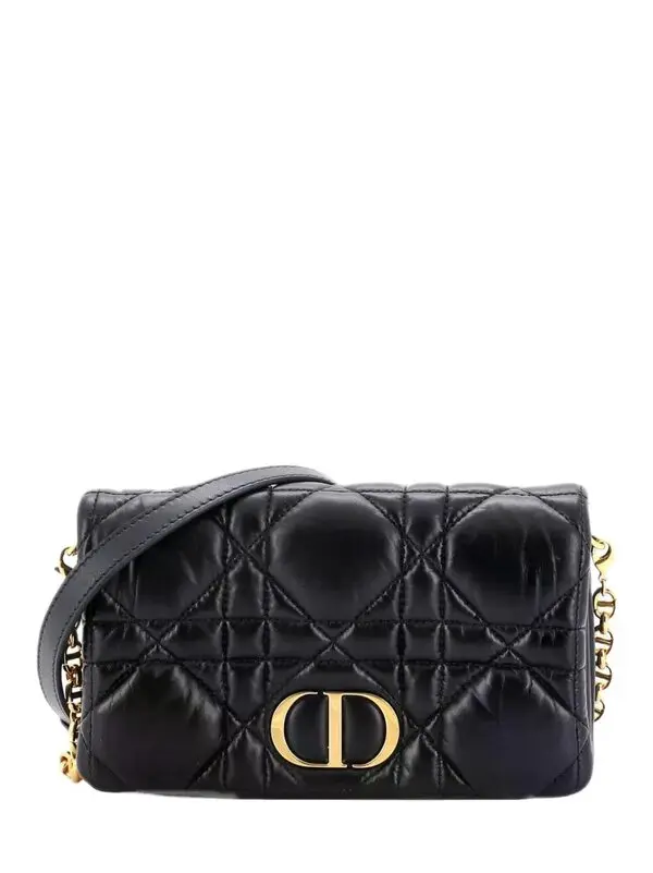 Dior Caro Flap Pouch With Chain Macrocannage Quilt Calfskin - Black