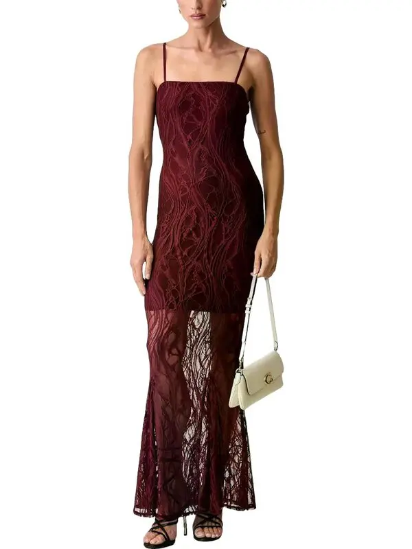 Guess Lace-overlay Spaghetti-strap Dress - Red