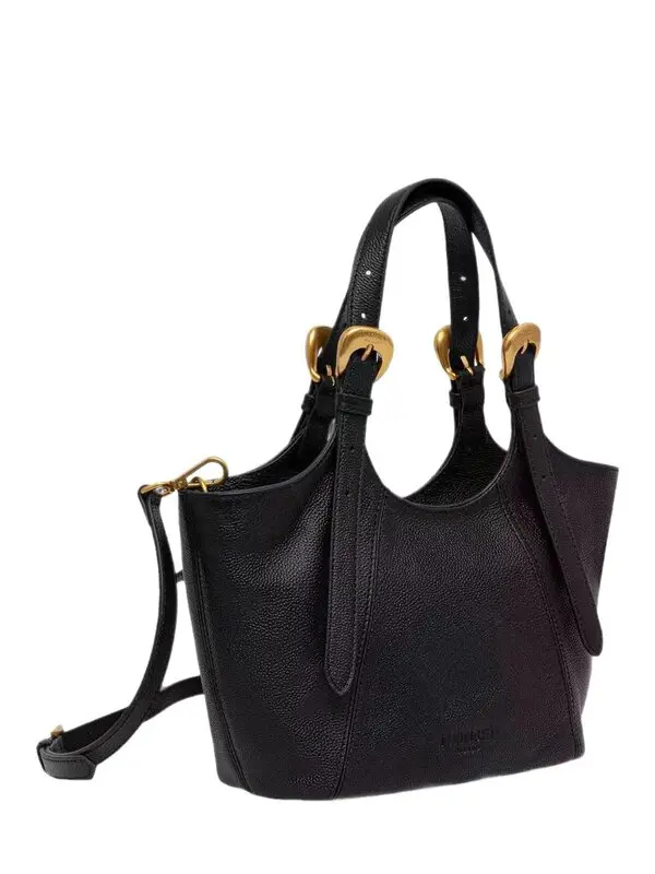 TWINSET Pebbled Leather Tote Bag With Buckle Detail - Black