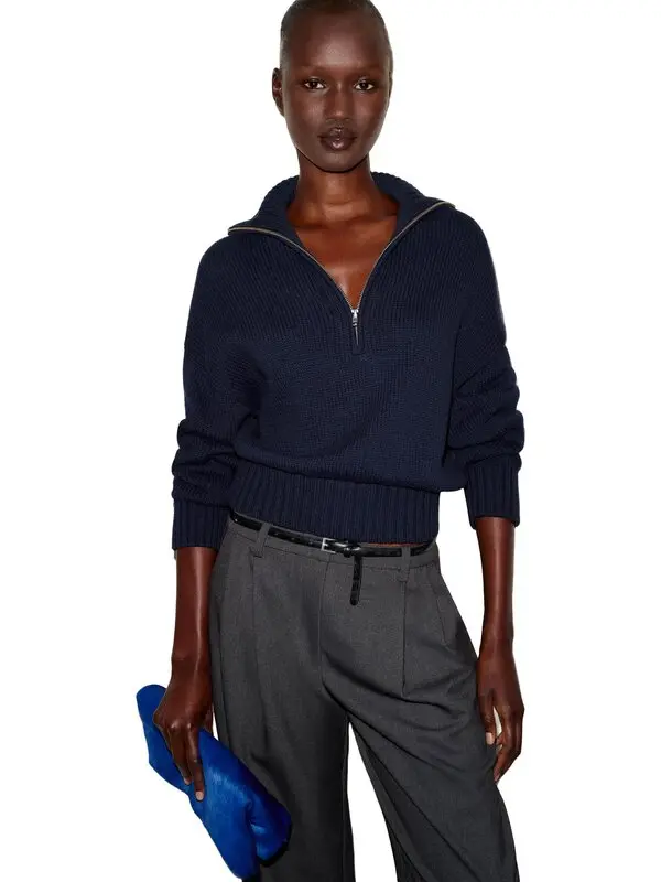 REFORMATION Barney Cotton Quarter-zip Sweater - Blue