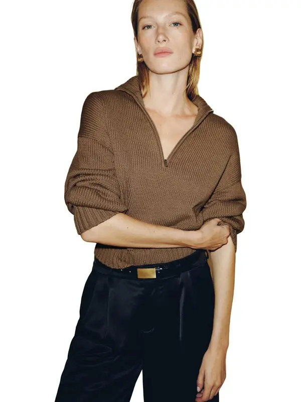 REFORMATION Cotton Quarter-zip Sweater - Brown