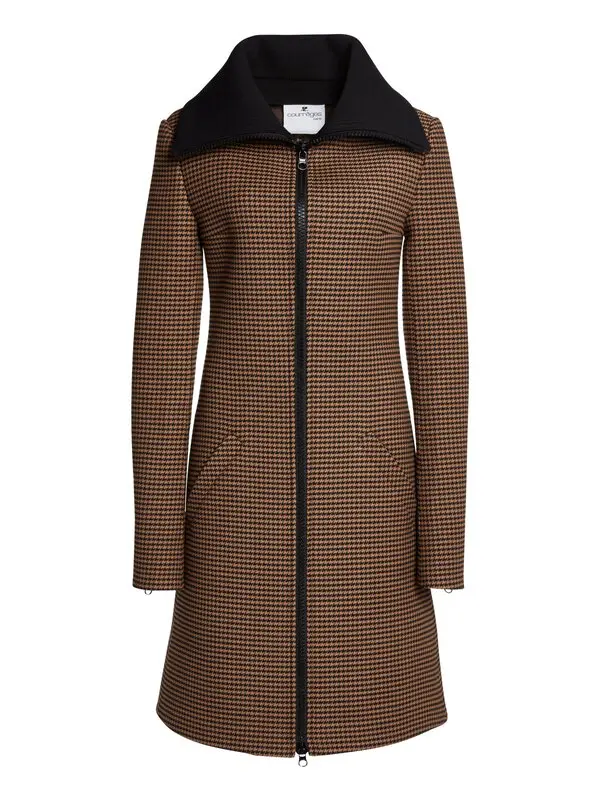 COURREGES High-neck Houndstooth Tailored Coat - Multi