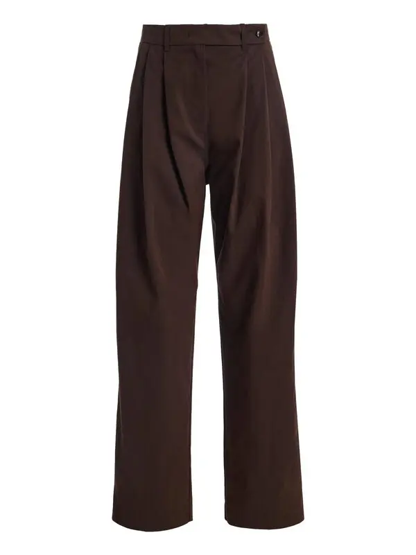 Co Cotton Twill Wide Leg Pleated Pants - Brown