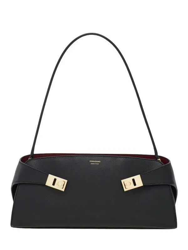 FERRAGAMO East-west Leather Shoulder Bag With Buckled Straps - Black